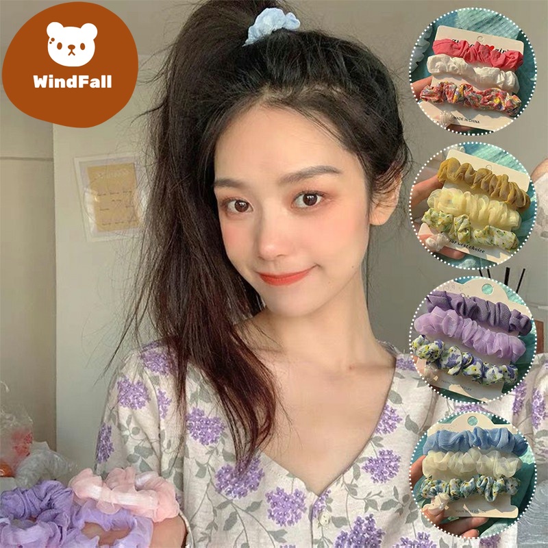 3 Pieces Of Floral Hair Ring Combination Small Fresh Hair Rope Hair ...