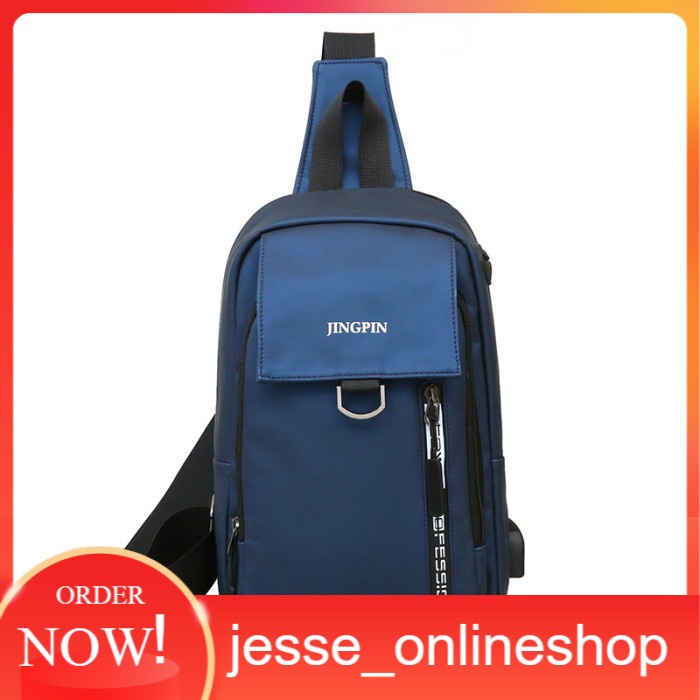 Jingping Sling Bag Men Waterproof USB Charger Sling Bag - Black ...
