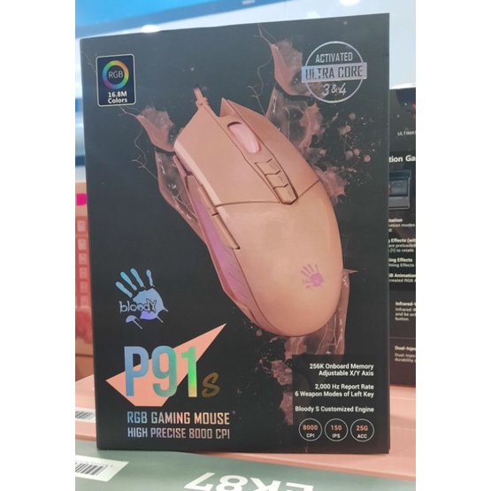 BLOODY P91s RGB GAMING MOUSE HIgh precise 8000 CPI (PINK) (powered by ...
