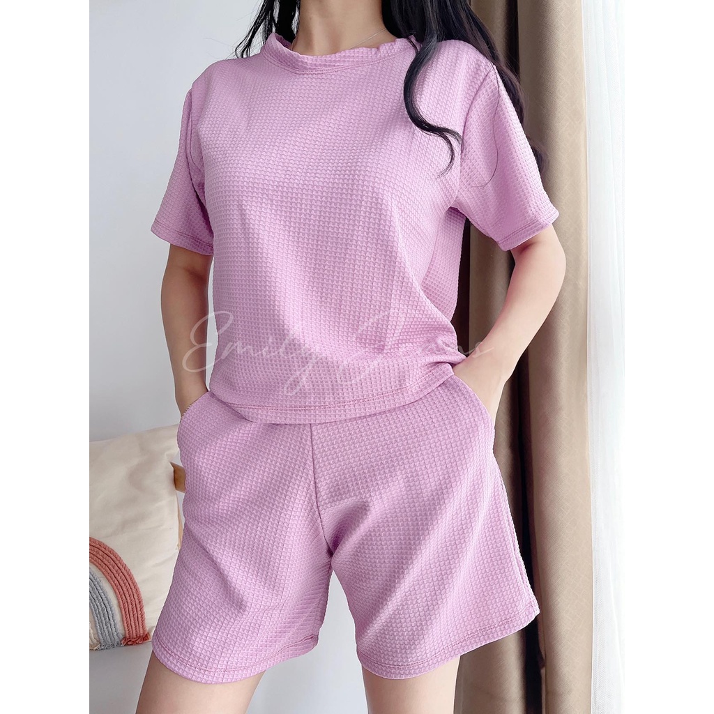 EMILY Waffle Terno Short Coordinates New Trend 10665 | Shopee Philippines