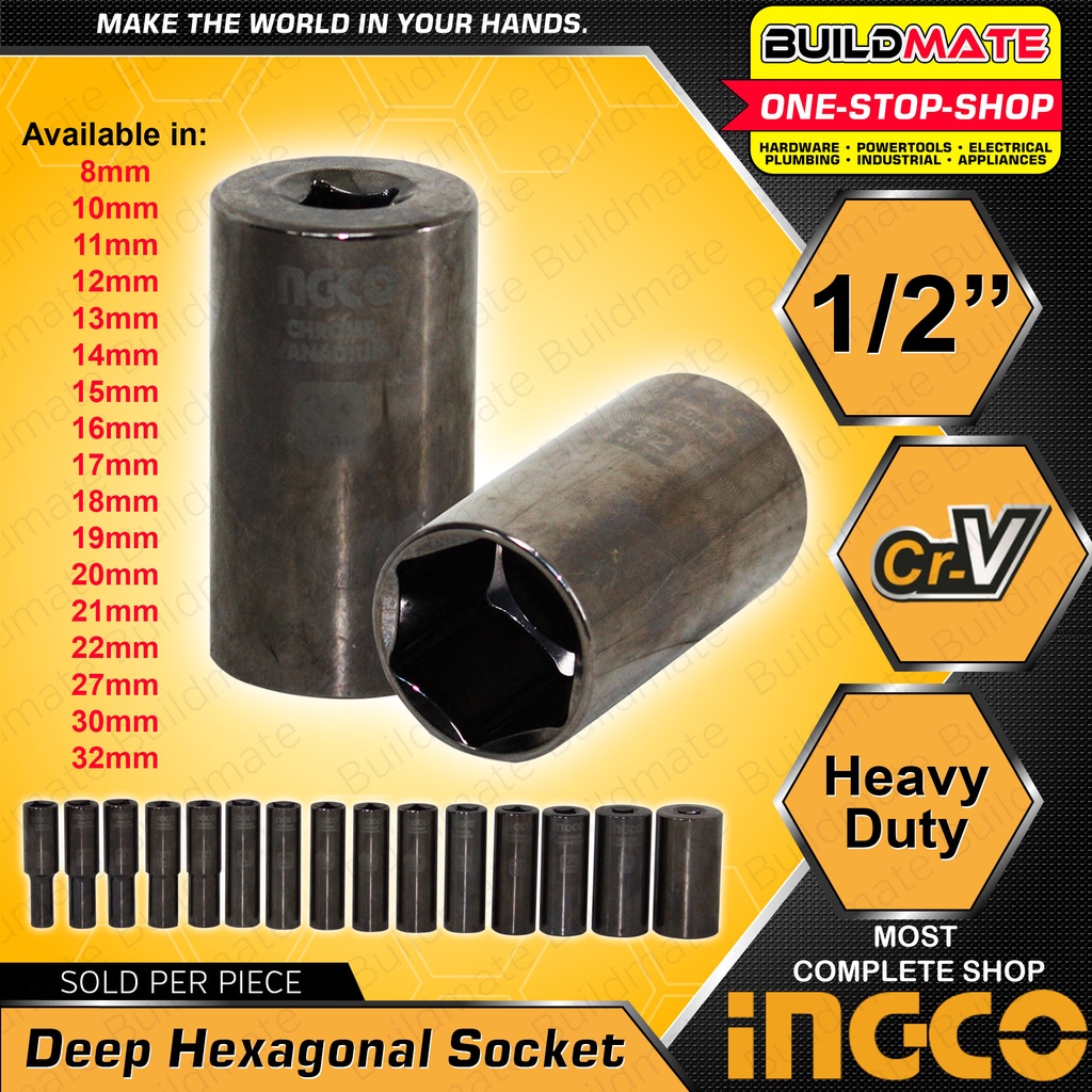 BUILDMATE Ingco 8mm - 32mm (1/2" Inch) Deep Hexagonal Sockets CR-V ...