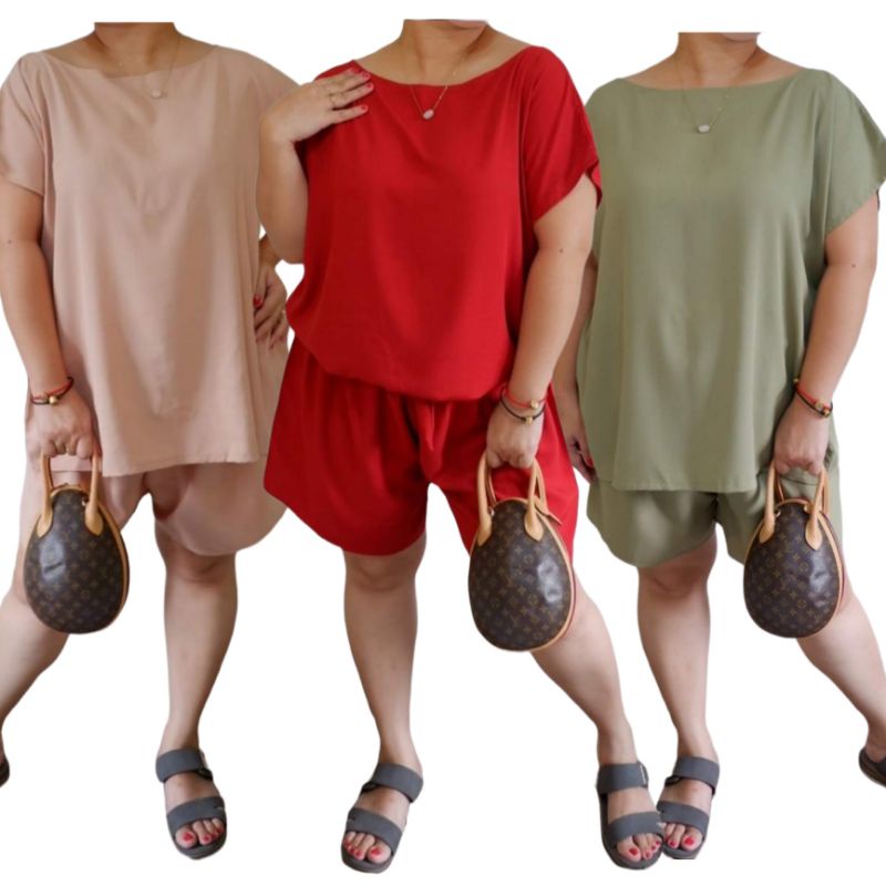 3XL Plus Size Challis Sabrina Top Shorts Terno | Large-XXXL | Shopee ...