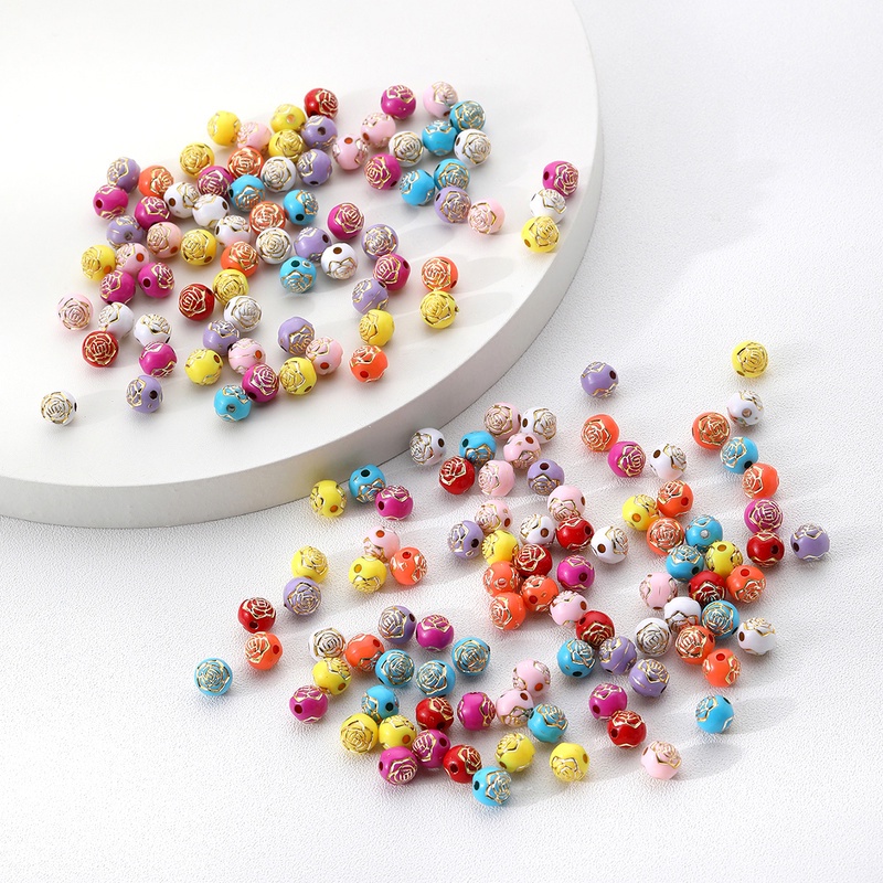 50pcs Colorful Acrylic Rose Beads Round Loose Beads for Bracelet ...