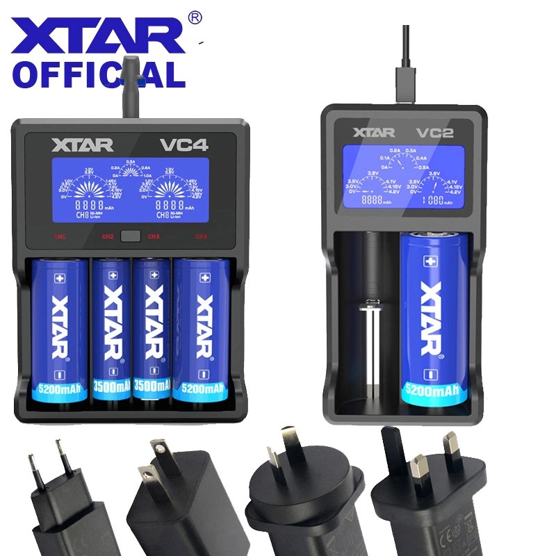 XTAR VC4 Charger VC2 With Adapter LCD Screen Display Ni-MH/Ni-CD Li-ion ...