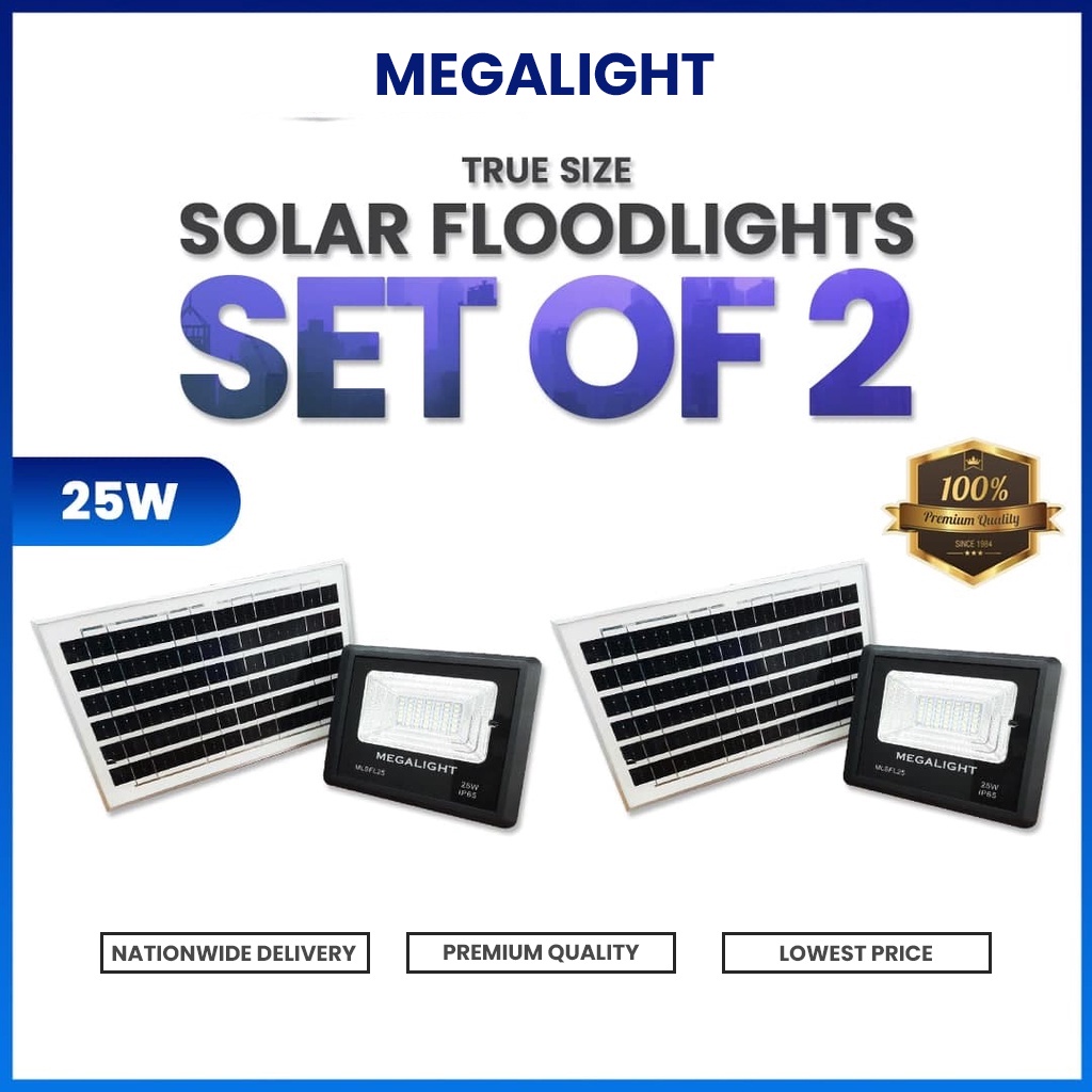 ON- SALE 25W 'SET OF 2' Megalight Heavy Duty Solar Floodlight Full ...