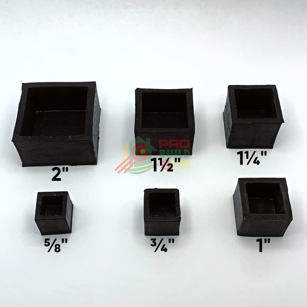 Heavy Duty Square Rubber Footings 2" 1-1/2" 1-1/4" 1" 3/4" 5/8" (4 ...