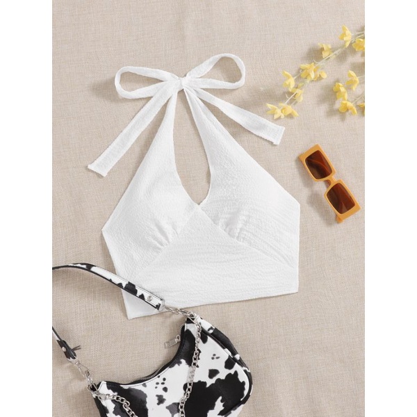 TRENDY TIED BACKLESS HALTER TOP(100% ORIGINAL) | Shopee Philippines