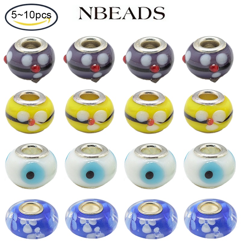 Nbeads 5~10 pc Handmade Evil Eye Lampwork European Beads with Brass ...