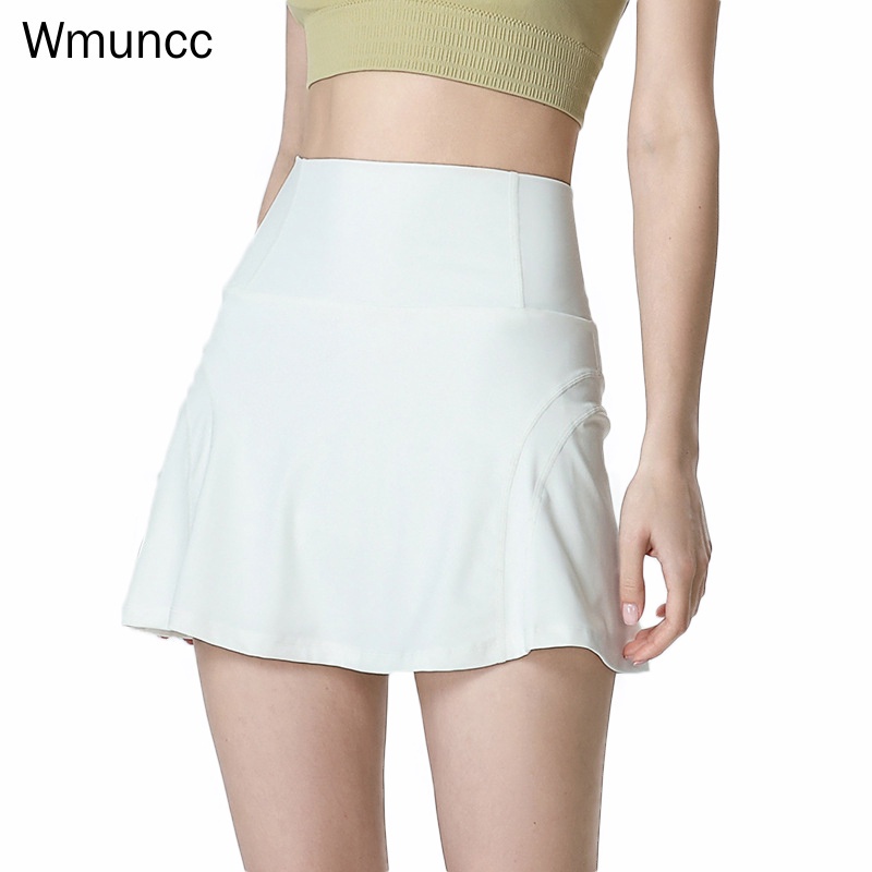 Wmuncc High Waist Fake Two Piece Sports Short Skirt Woman Running