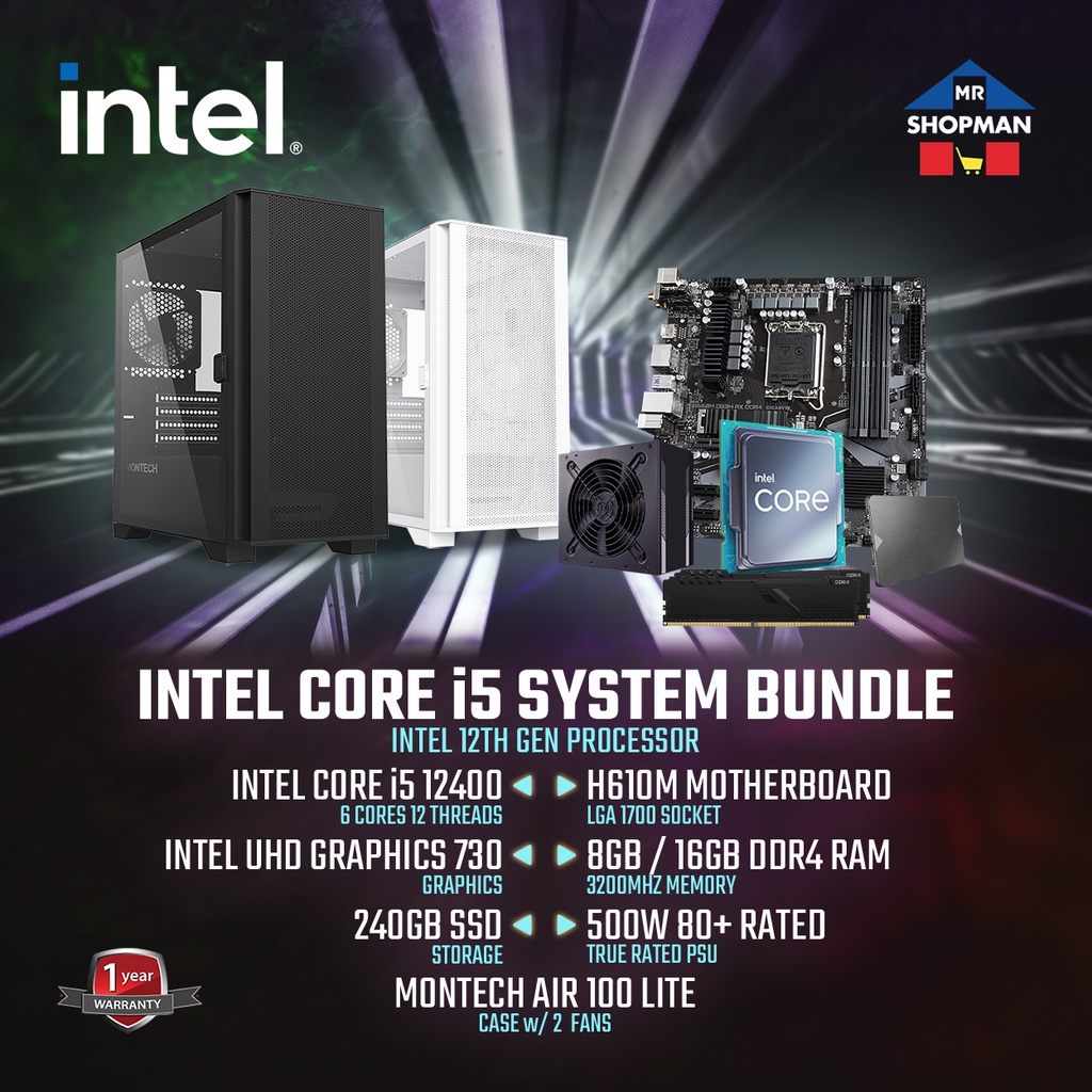 Intel PC Build Core i5 12400 w/ H610M Motherboard Desktop Computer ...