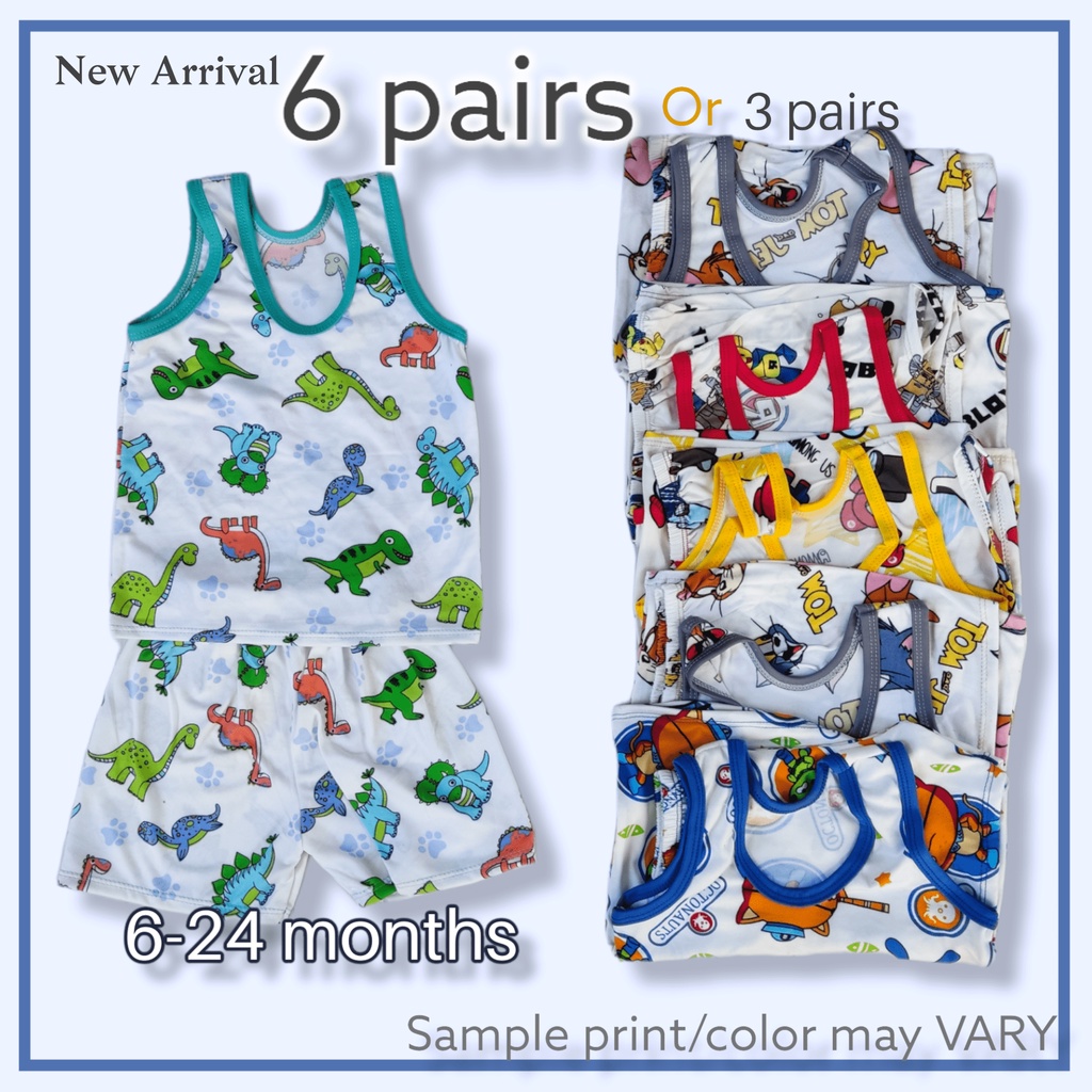 12 pcs = 6 pairs Baby Terno Sando Short Boy 0-18 months (6 pairs / 3 ...