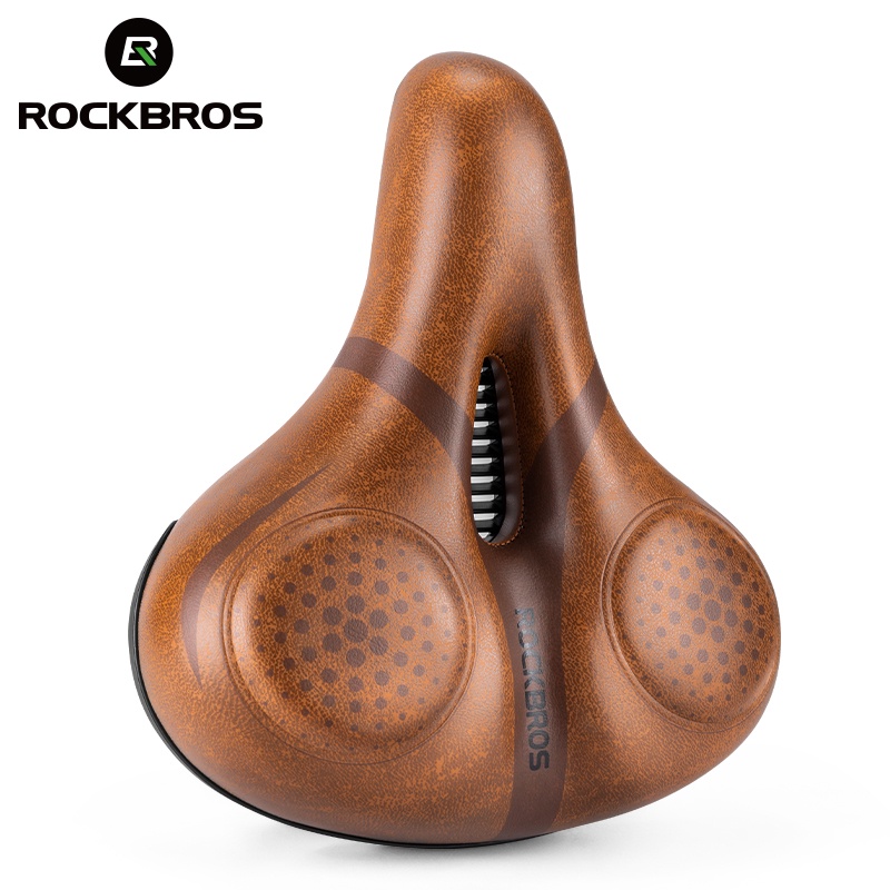【PH Delivery】ROCKBROS Bike Saddle Comfortable Pu Leather Seat Brown Thickened Shock Absorber MTB ...