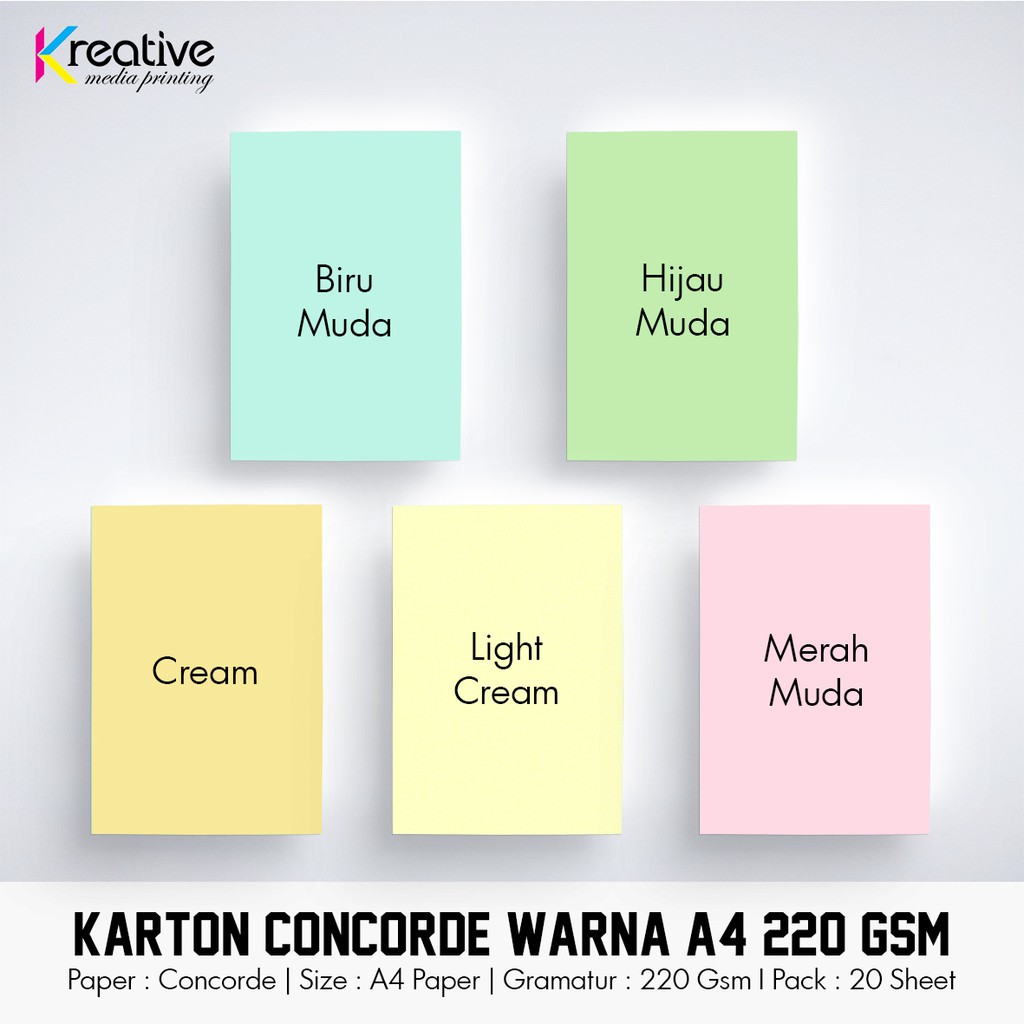 Color Concorde Cardboard (A4 / 220 gsm / 1 pack = 20 sheets) | Shopee ...