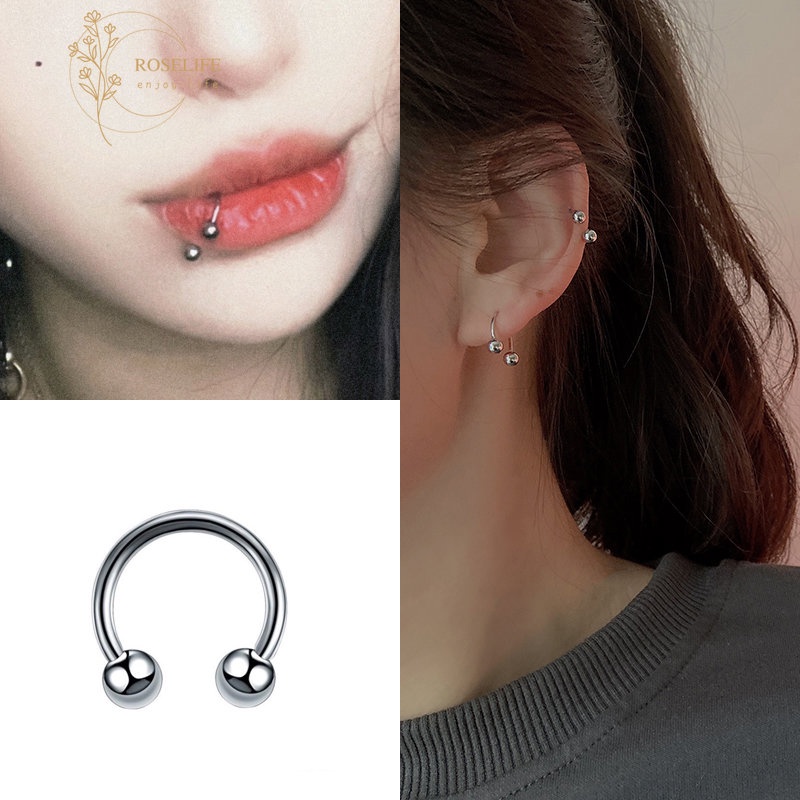 Roselife Unisex Stainless Steel Round Ball Multi-Purpose Earring Lip ...