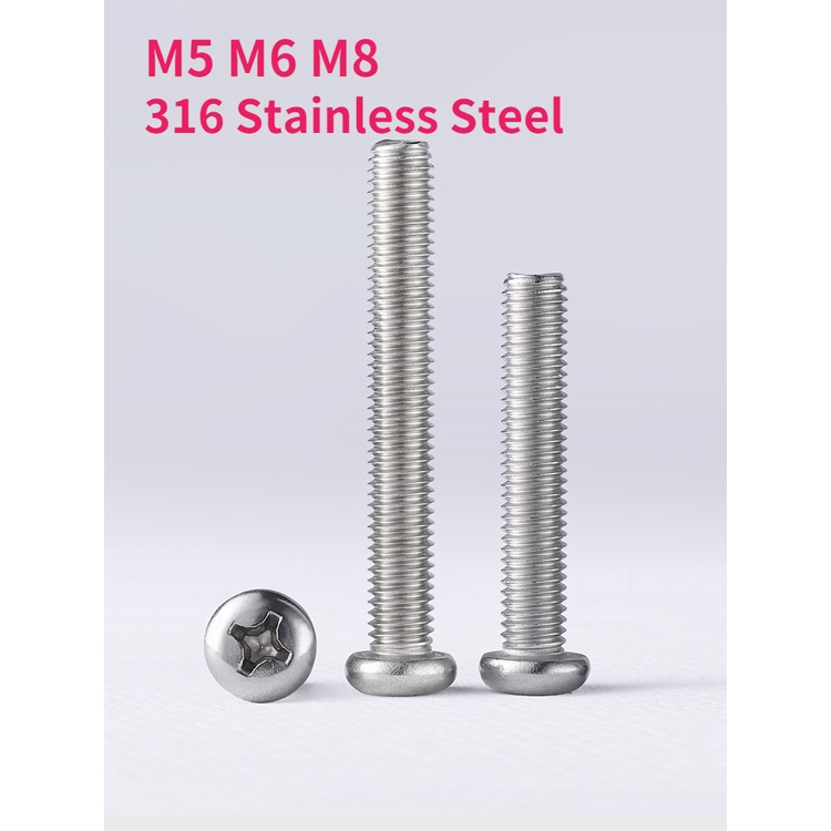 M5 M6 M8 316 Stainless Steel Cross Round Phillips Pan Head Screw Bolt Phillips Screws | Shopee ...