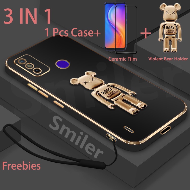 3 IN 1 For Tecno Spark 6 Go(KE5j) Electroplated Straight Edge Case with ...