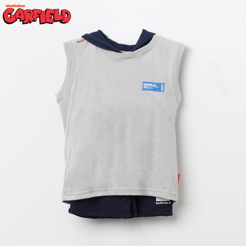 Garfield Children: Boys Gray Muscle Sando with Hood and Navy Blue Short ...