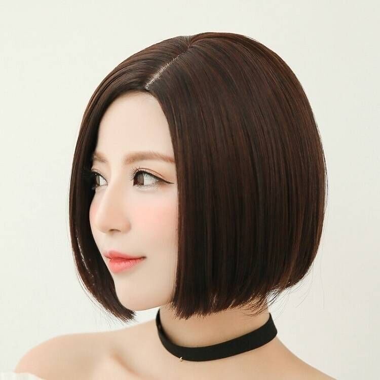 Wig Female Short Hair Straight Natural Fluffy Bobo Head Handsome Middle ...