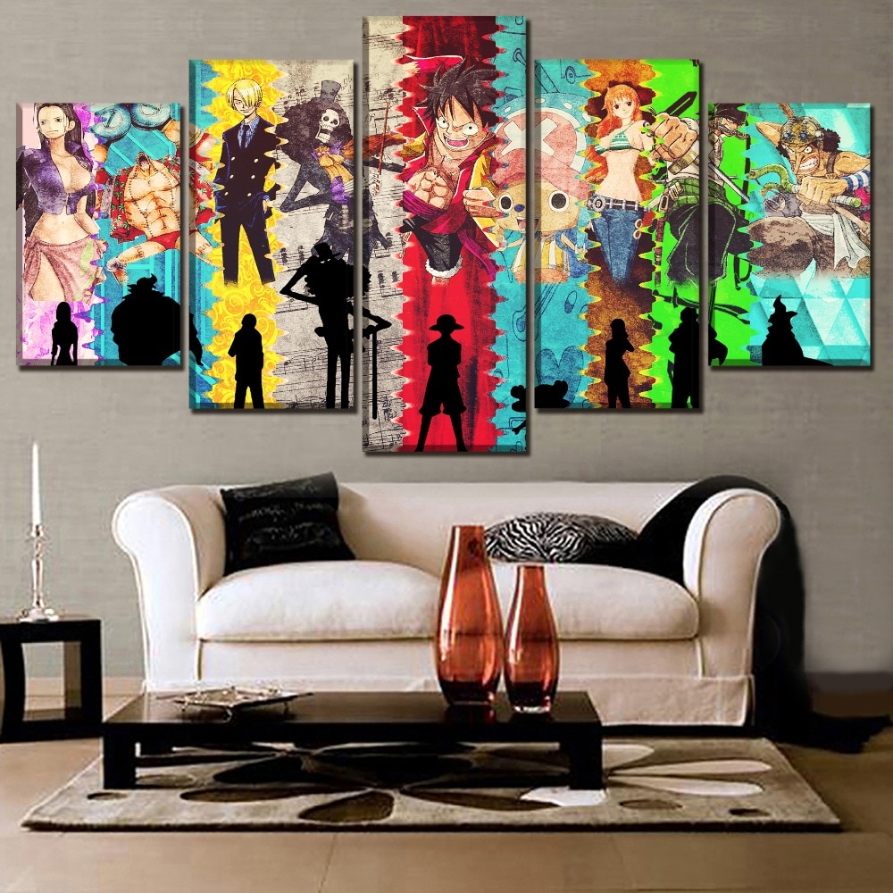 Wall Art Home Decoration Painting HD Print 5 Panel Animation One Piece ...