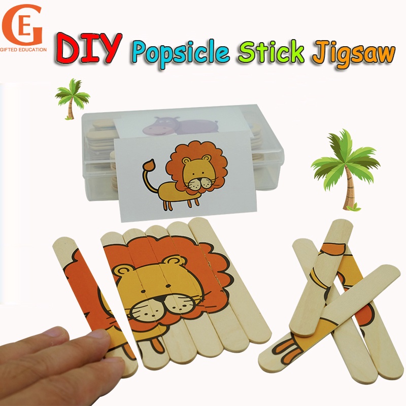 4Pcs Set Wooden Ice Cream Stick Jigsaw Puzzle Children Shape Matching ...