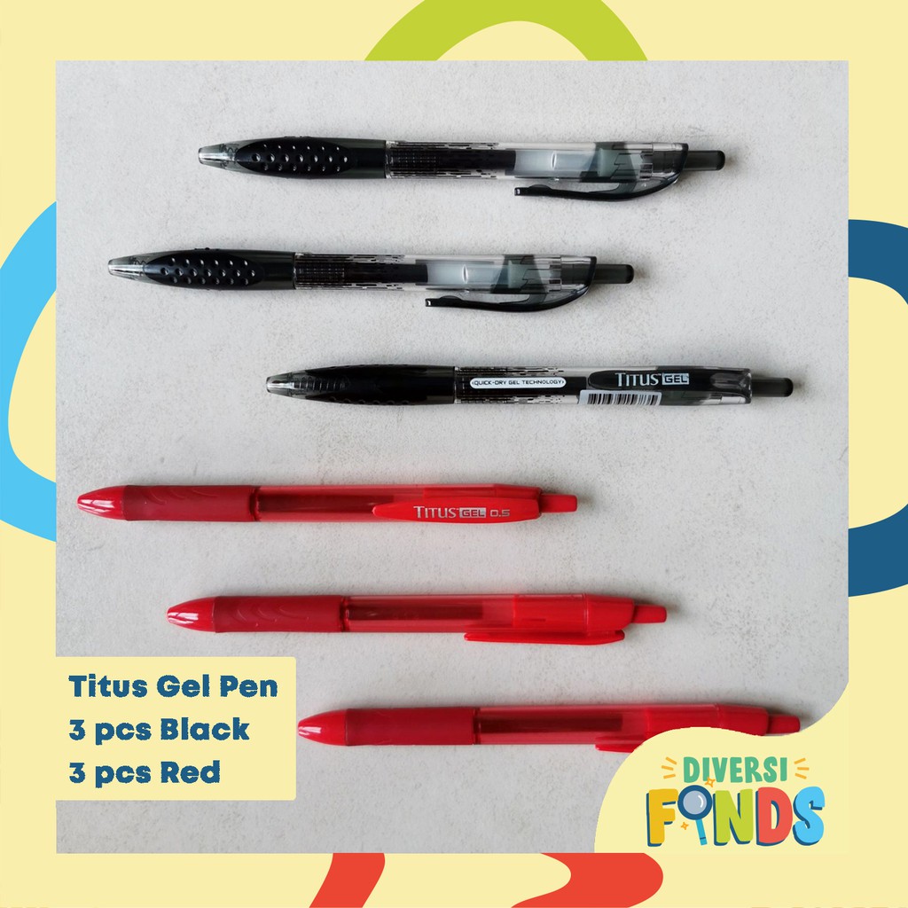 6 pcs Titus Quick Dry Gel Ink Technology 0.5mm in Black, Blue or Red ...