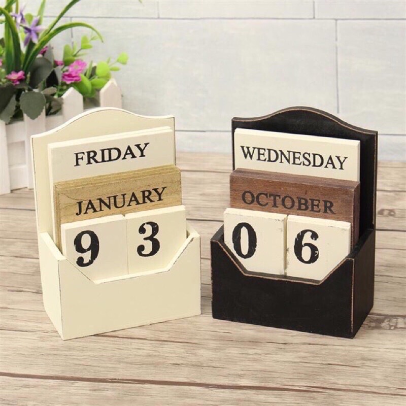 Retro vintage wood block wooden calendar (Black Available only ...