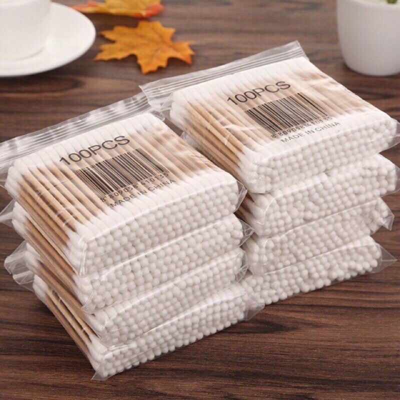 Shane 100Pcs/Pack Cotton Swabs Bamboo Stick White with Plastic Wrapper ...