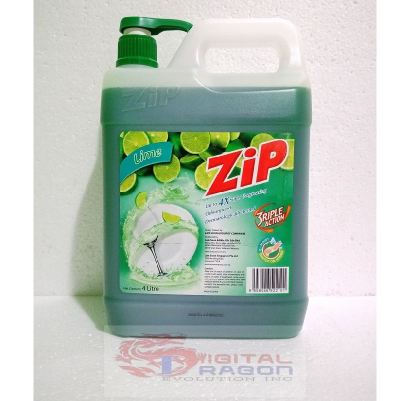ZIP DISH WASHING LIQUID LIME TRIPLE ACTION ( 4 LITERS ) 9556046522101 ...