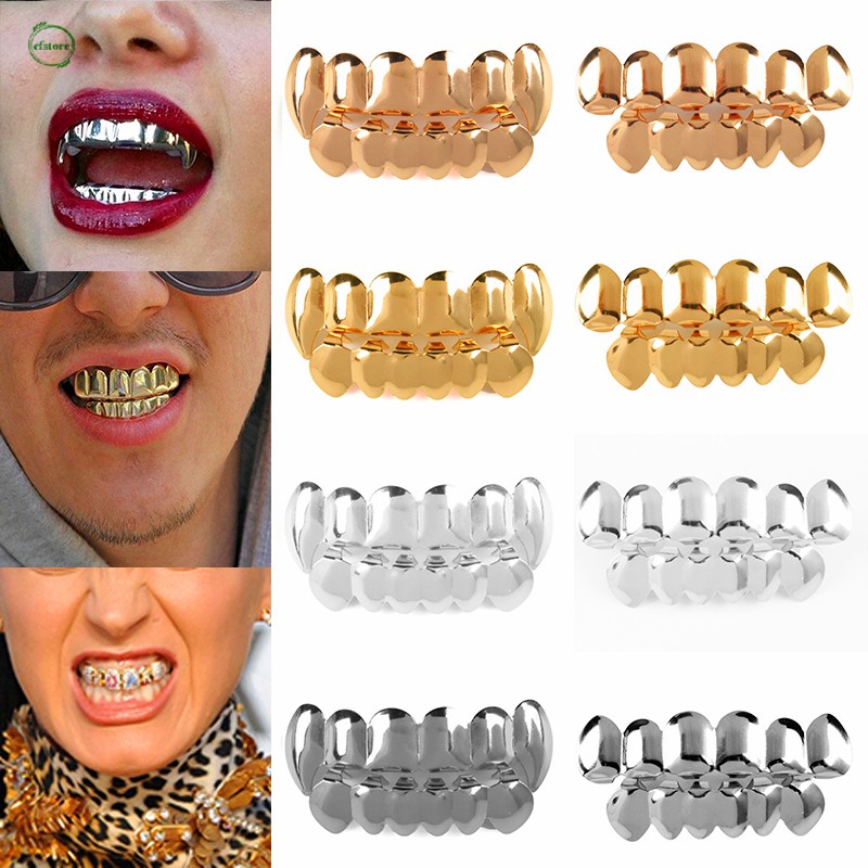 Custom Fit 14k Gold Plated Hip Hop Teeth Grillz Caps Top & Bottom Grill ...