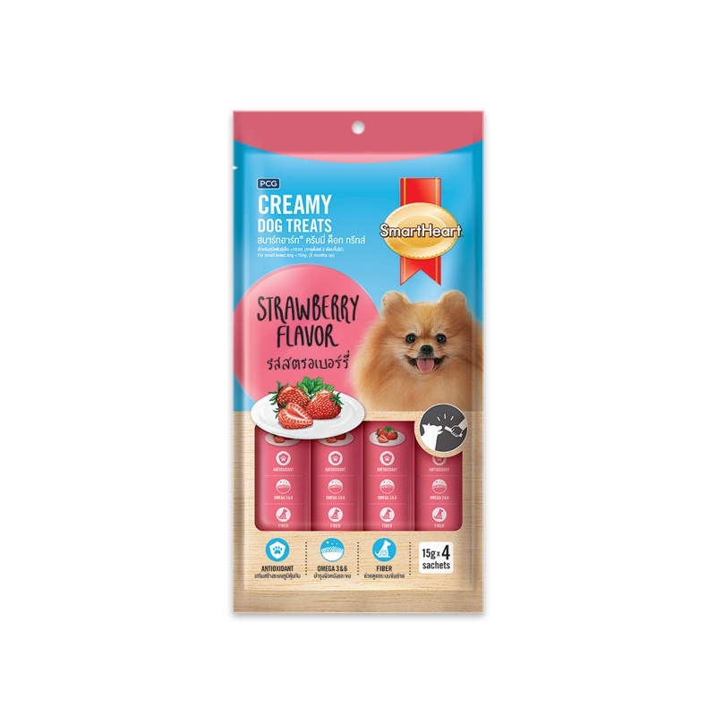 SmartHeart Creamy Dog treats Strawberry Flavor 15g/sachet (4 sachets ...