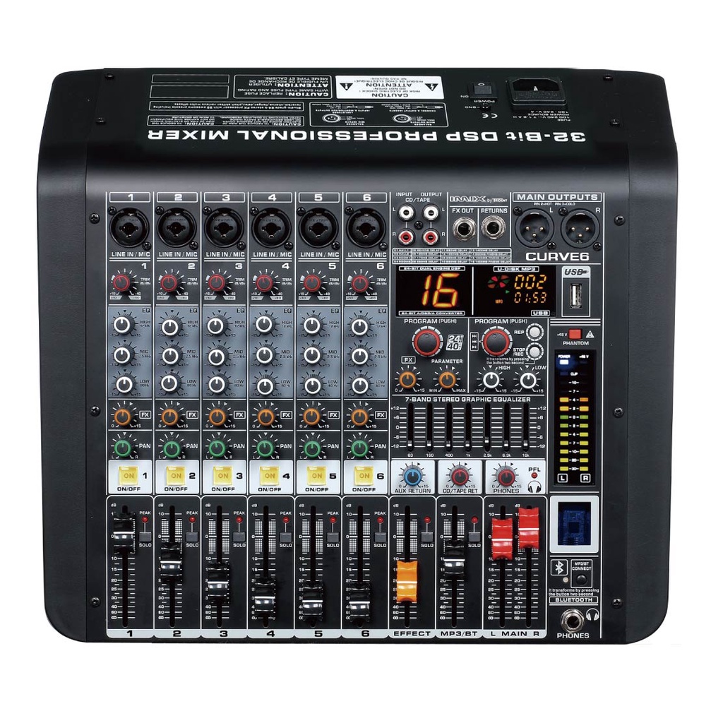 IMIX 6CHANNEL CURVE SERIES AUDIO MIXER WITH BLUETOOTH USB 256dsp effect ...