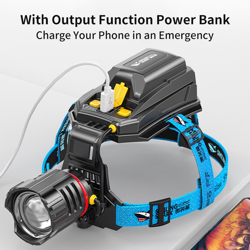 Smiling Shark TD1127 Headlight Flashlight Rechargeable Waterproof Led ...