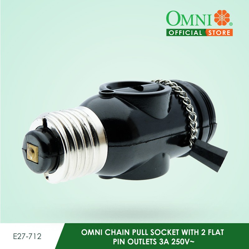 OMNI Chain Pull Socket with 2 Flat Pin Outlets 3A 250V~ E27-712-PK ...