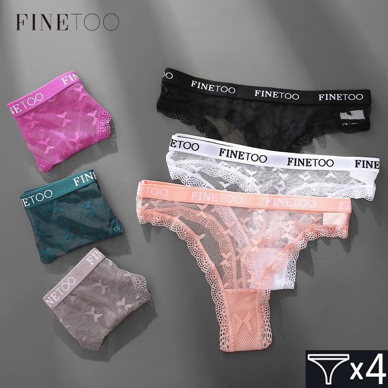 Finetoo 4 Pcs/Set Lace Women Panties G-String Intimates Underwear Thong ...