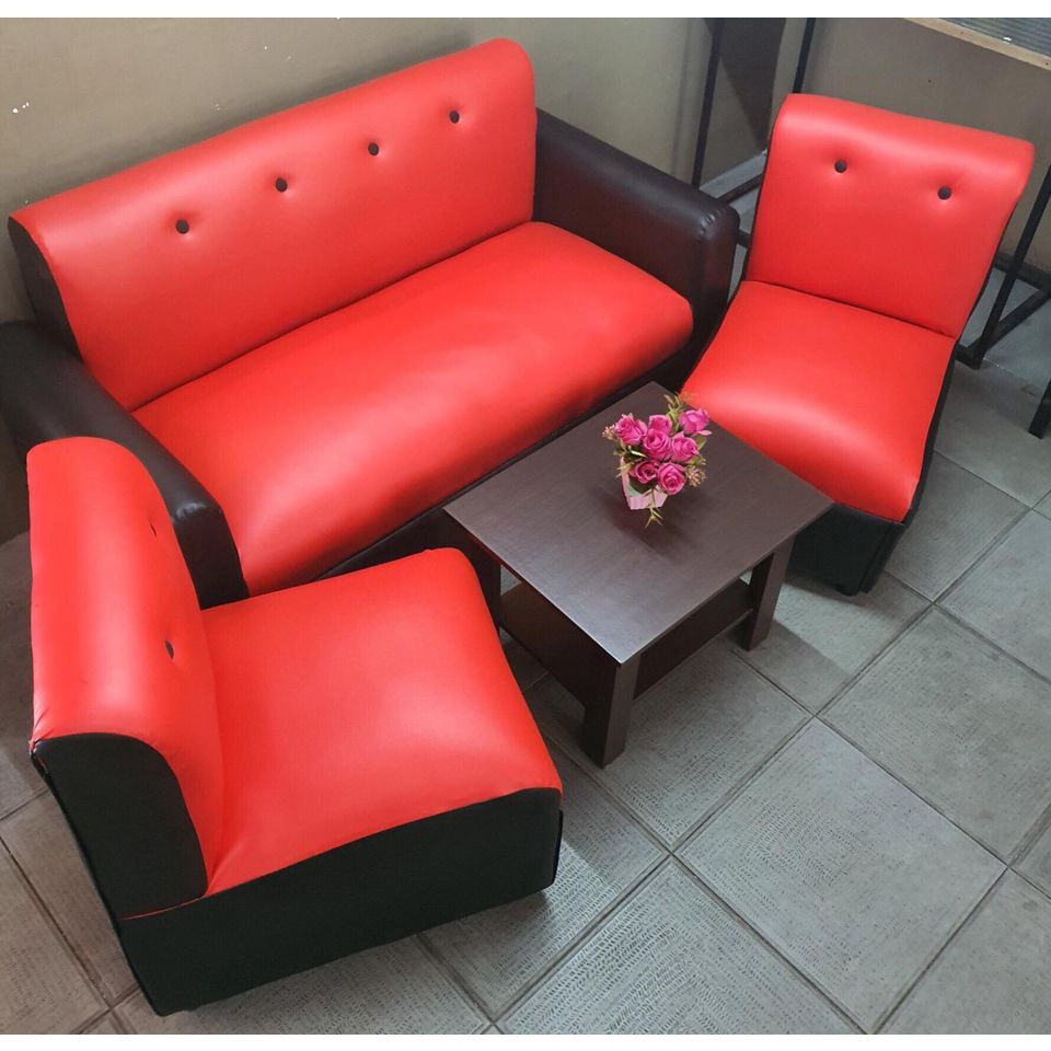 BULCASTER SOFA SET RED LEATHER WITH CENTER TABLE(FREE DELIVERY NCR ONLY ...