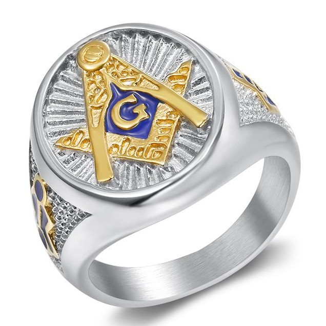 Vintage Stainless Steel Blue Masonic Totem Ring for Men Templar ...