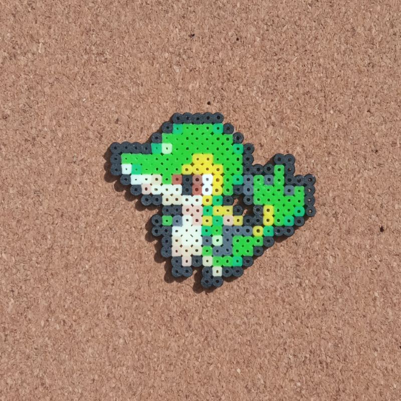 Pixel Pokemon Icon: 495 Snivy Handmade Perler Bead Keychain/Cellphone ...