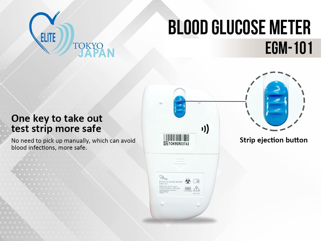 Elite Tokyo Japan EGM101 Blood Glucose Meter Glucometer Monitoring ...