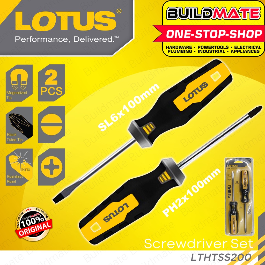 LOTUS 2pcs Screwdriver Set Professional Phillips & Slotted Screw Driver LTHTSS200 •BUILDMATE ...