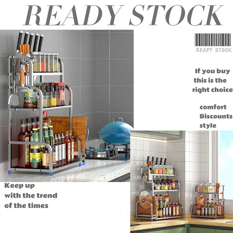 3 Tier Stainless Steel Seasoning Rack Utensil Holder Large Rust-Proof ...