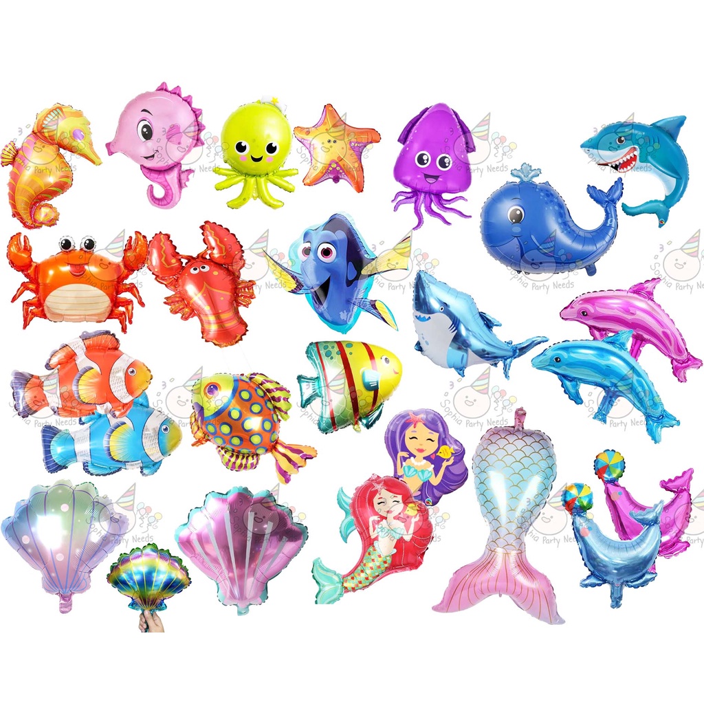 10" inch Mini Foil Balloon Under the sea Mermaid Baby Shark Ocean Moana ...
