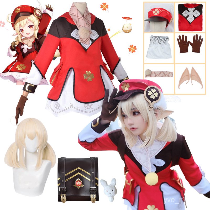 Genshin Impact Klee Cosplay Costumes Klee Wigs Backpack Loli Elven Ears ...