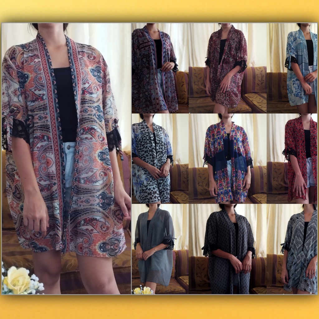 Chiffon Kimono With Lace and Ribbon for Women | FIT S-XXL ONE SIZE | 10 ...
