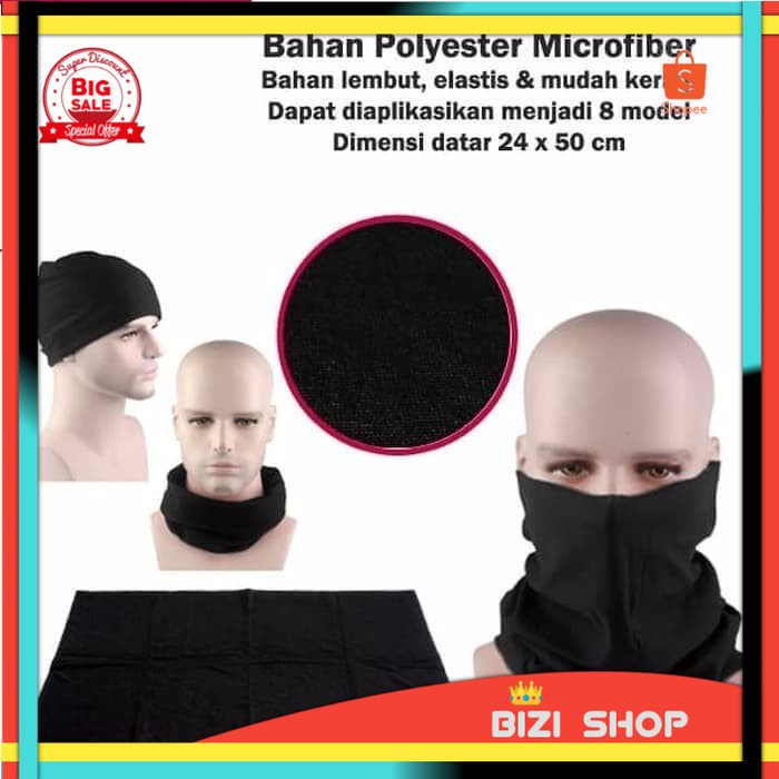HITAM Baf plain black cloth mask, Seamless google mask slayer | Shopee ...
