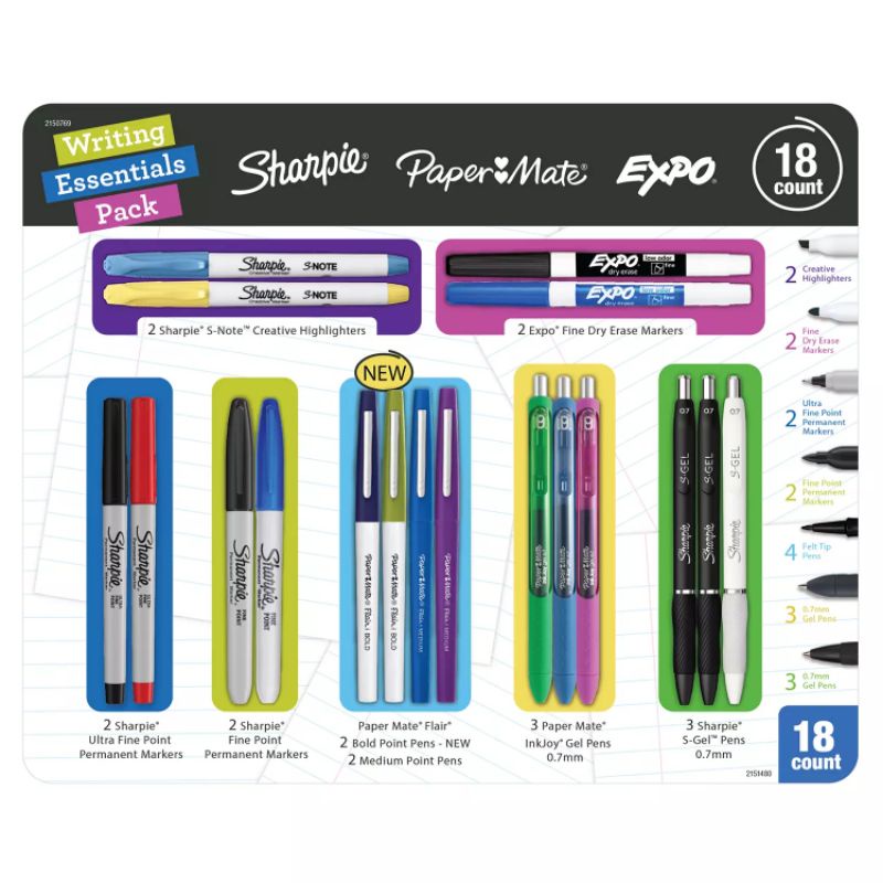 Assorted Writing Essentials Pack (Sharpie, Paper Mate, Expo in One ...