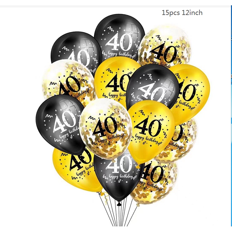 Cheer 40 Black Gold Balloon Happy Birthday 40 Years Balloons 40th ...