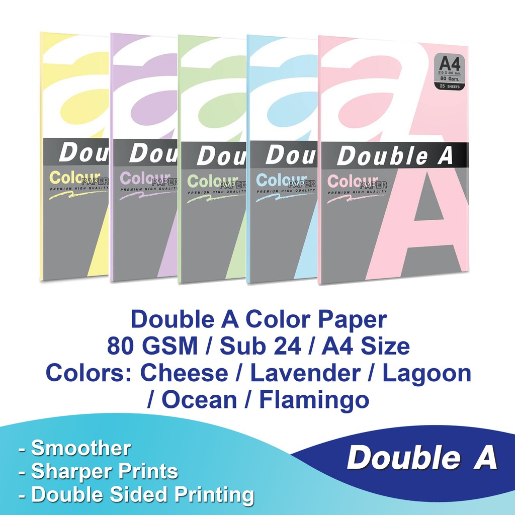 DOUBLE A Color Paper A4 80 GSM 25 sheets | Shopee Philippines