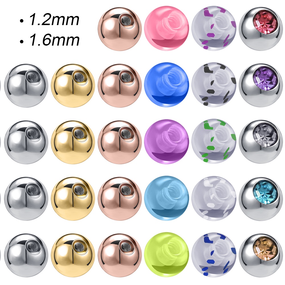 1 Set 1.2/1.6mm Color Stainless Steel Ball High Polish Piercing Screw ...