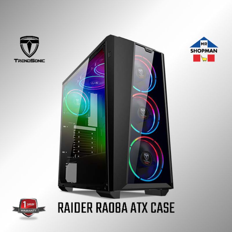 Trendsonic Raider RA08A w/ 4 RGB Fans ATX Desktop Computer PC Case Case ...