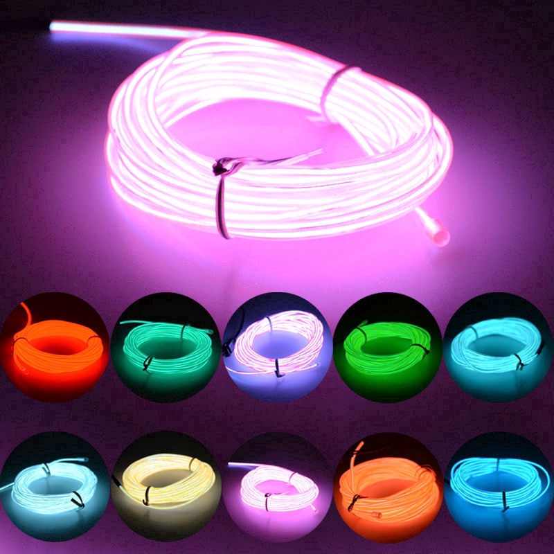 1/3/5M EL Wire LED Light Glow Neon Strip Lamp Garden Rope Battery Party ...